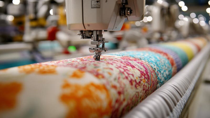 Industrial Sewing Machine Embroidering Colorful Fabric Stock ...