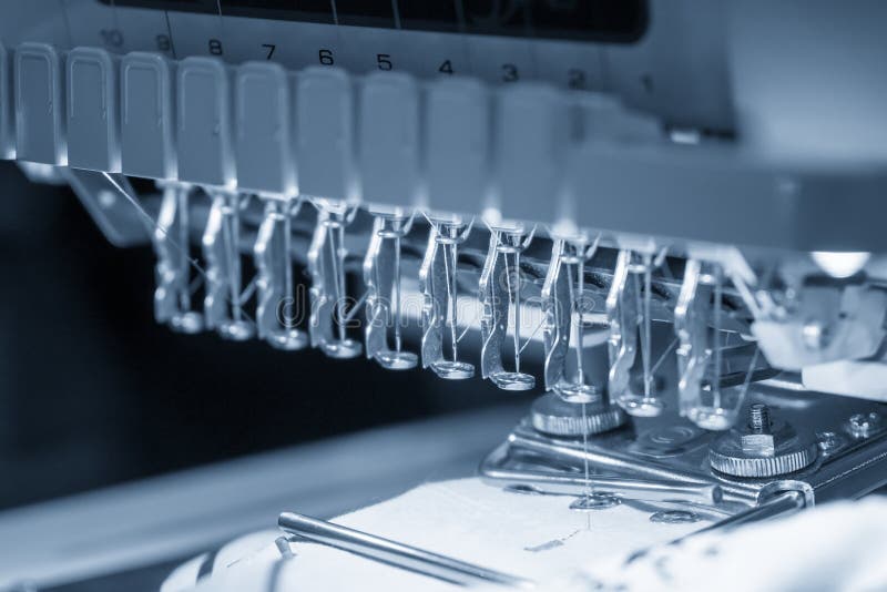 The Industrial Sewing Machine in the Light Blue Scene Stock Photo ...