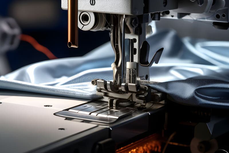 Industrial Sewing Machine with Orange Fabric - Ai Generated Stock ...