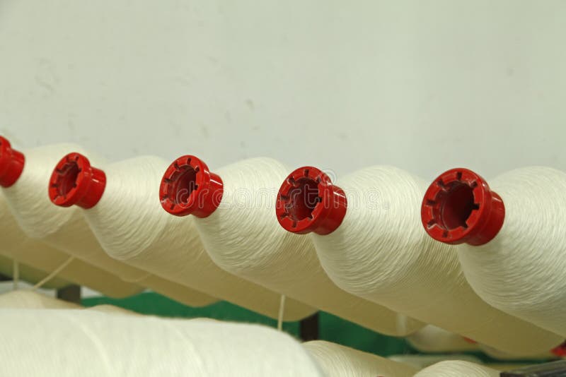 In Industrial Sewing Machine Spun Yarn, Many Thread Together Stock ...