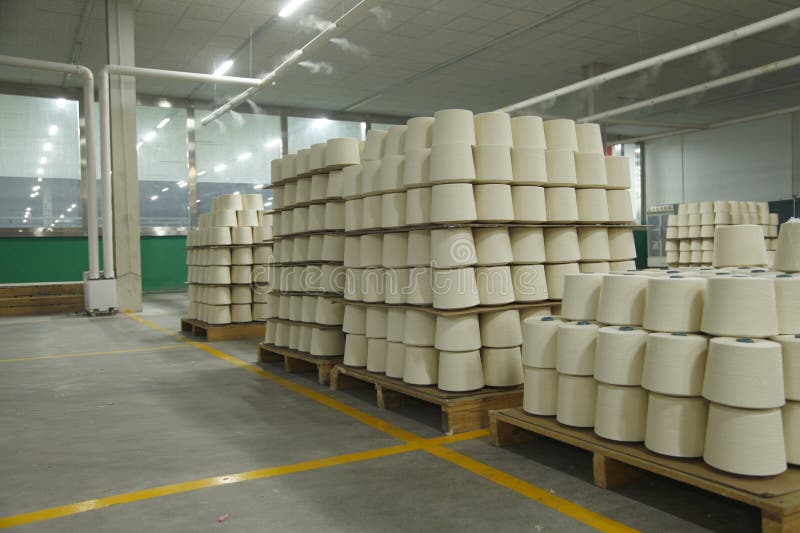 In Industrial Sewing Machine Spun Yarn, Many Thread Together Stock ...