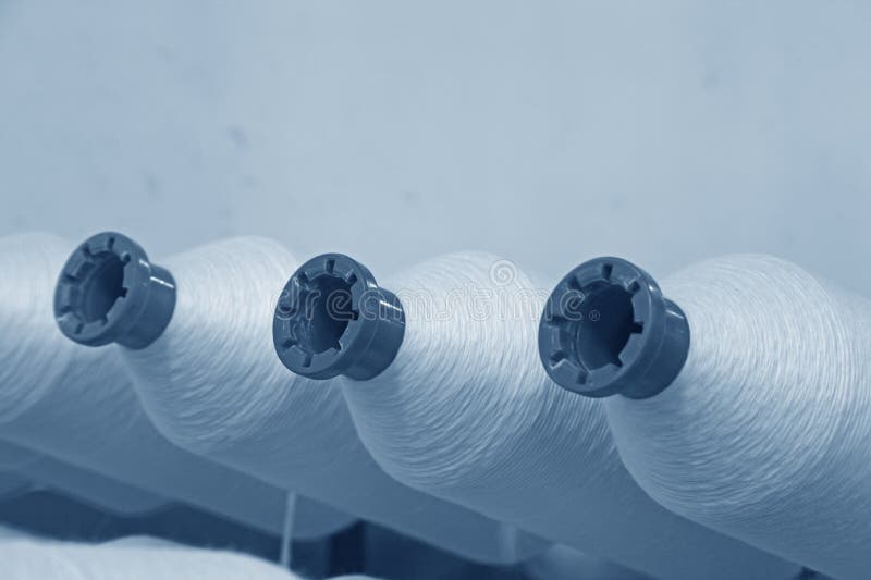 In Industrial Sewing Machine Spun Yarn, Many Thread Together Stock ...