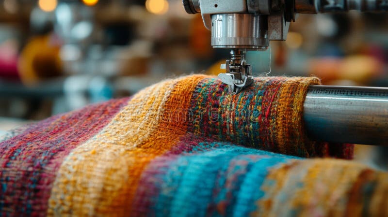 Industrial Sewing Machine Stitching Colorful Woven Fabric Stock ...