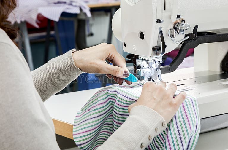 Industrial Sewing Machines with Sewing Machine Operator Stock Image ...