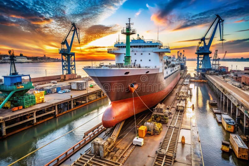 Industrial Ship in the Shipyard Stock Illustration - Illustration of ...