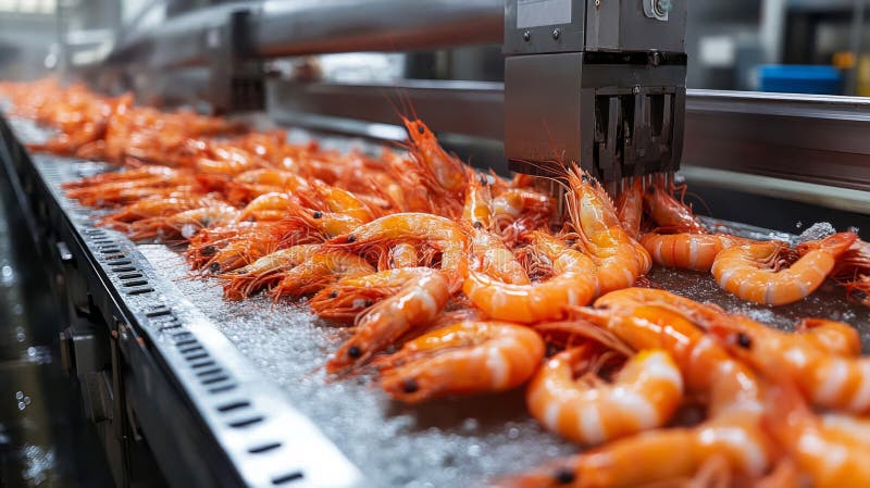 Industrial Shrimp Processing Line Conveyors Automate Seafood Handling ...