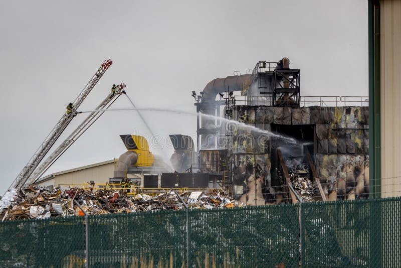 Industrial Site Damaged by Fire Stock Image - Image of engine, helmet ...