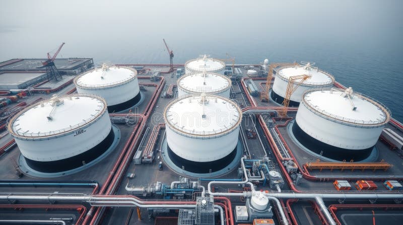 Birds-eye View of an LNG Production Facility with Massive Gas Storage ...