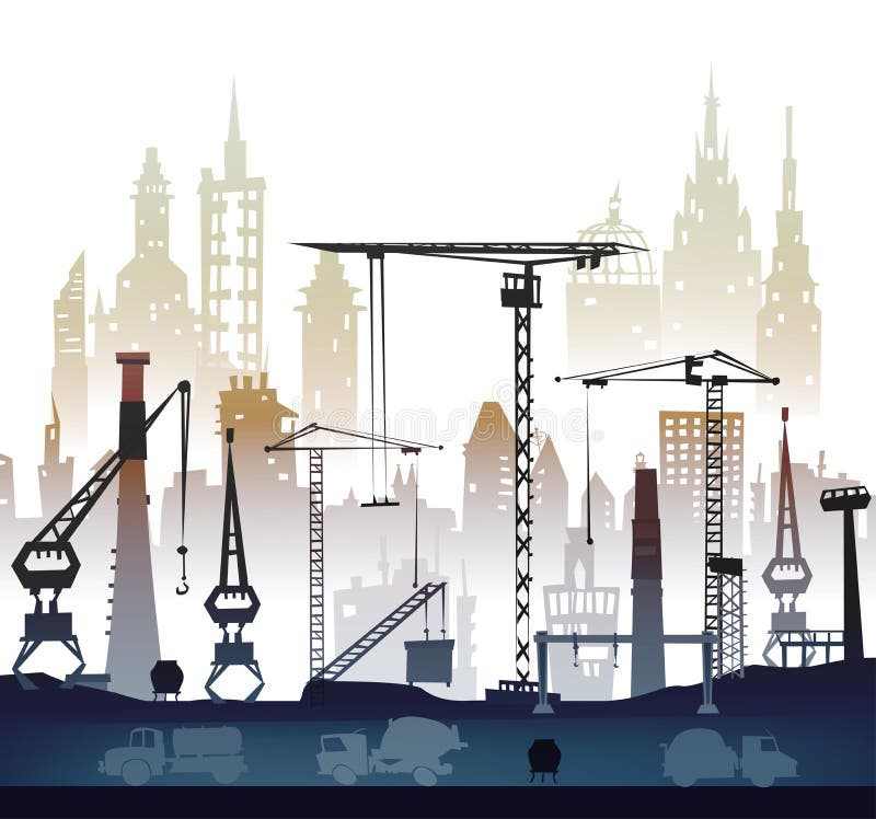 Industrial Site View with Cranes. Heavy Industry Background Stock ...