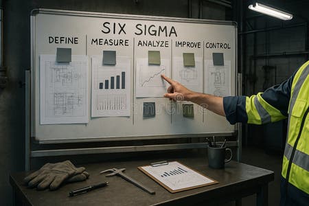 Industrial Six Sigma Process Board with Printed Charts and Technical ...