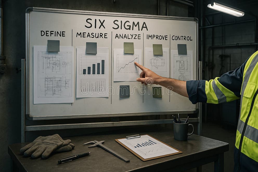 Industrial Six Sigma Process Board with Printed Charts and Technical ...