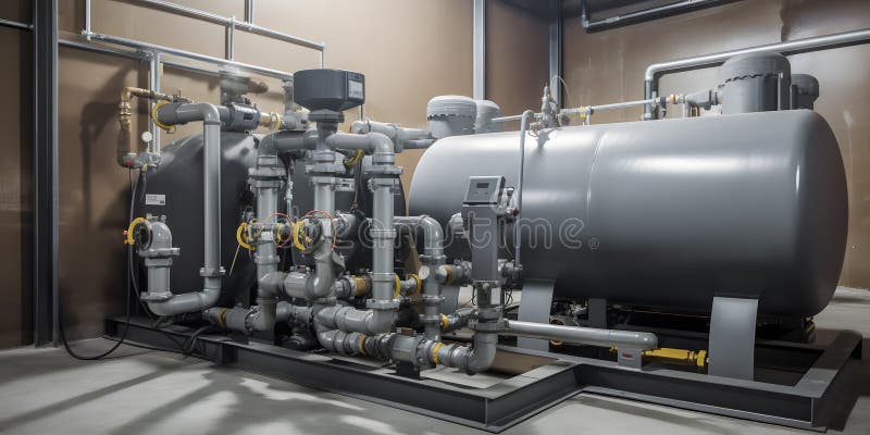 An Industrial-sized Compressor with Tanks and Gauges Dyna Created with ...