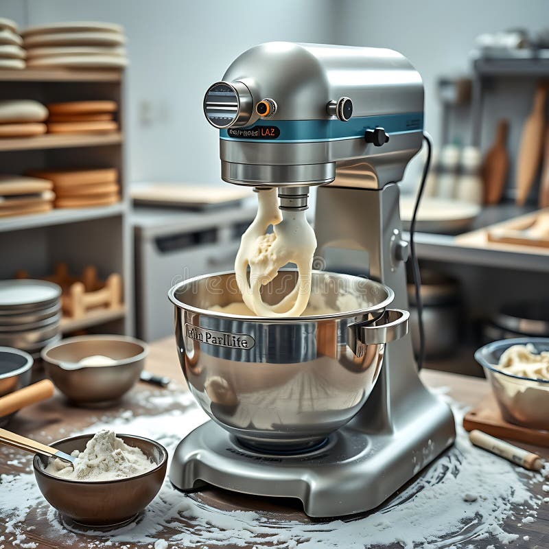 An Industrial Sized Mixer in a Bakery Mixing a Batch of Dough with a ...