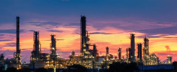 The Industrial Skyline Illuminated by Sunset Over a Refinery..AI ...