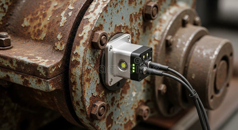 Industrial Smart Sensor on Rusty Machinery Stock Illustration ...