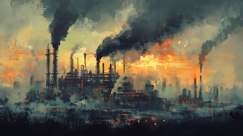 Industrial Smog at Sunset Environmental Pollution and the City Stock ...