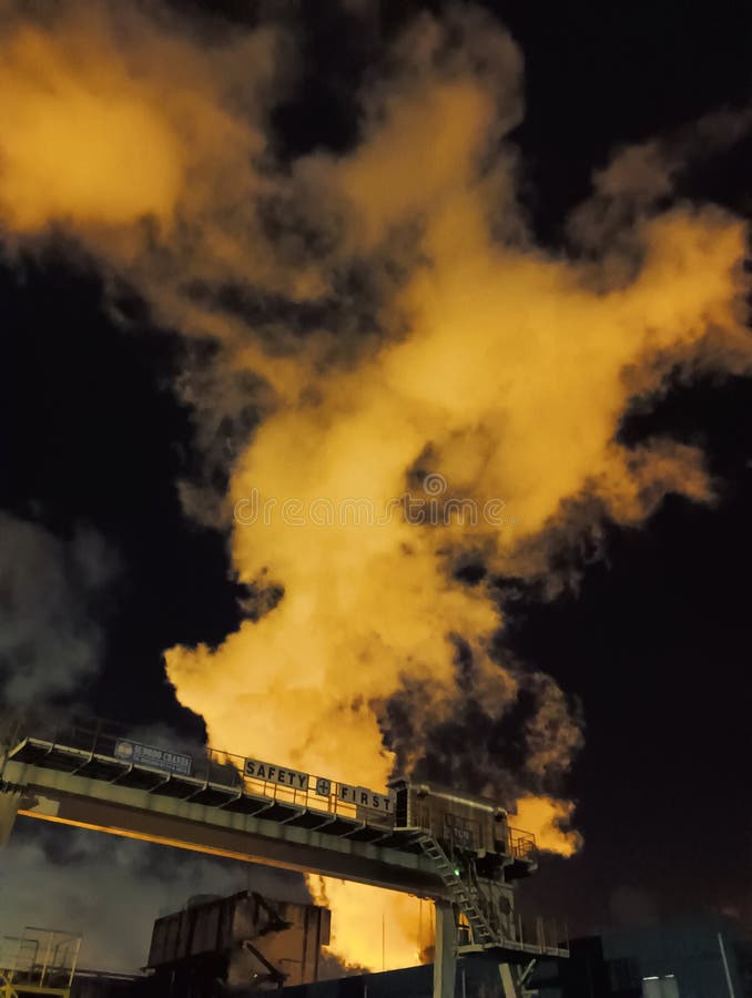 Industrial Smoke at Night Causes Pollution Stock Image - Image of ...