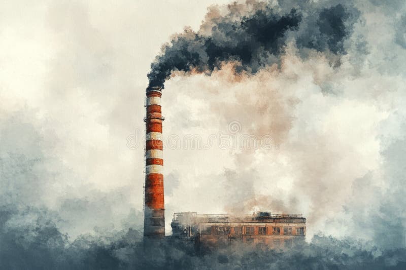 Industrial Smoke Stacks Emitting Thick Dark Pollution into Sky Stock ...