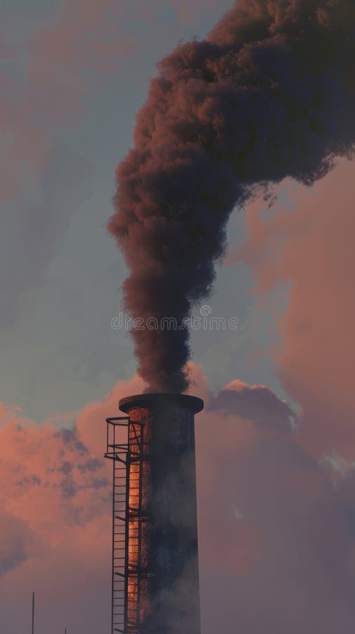 Industrial Smokestack Emitting Dark Smoke at Sunset Stock Photo - Image ...