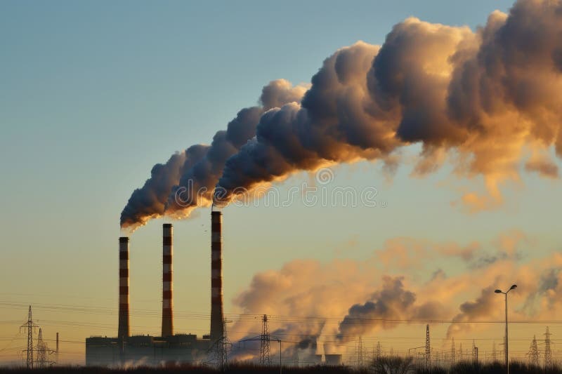 Industrial Smokestacks Emitting Smoke at Sunset Stock Image - Image of ...