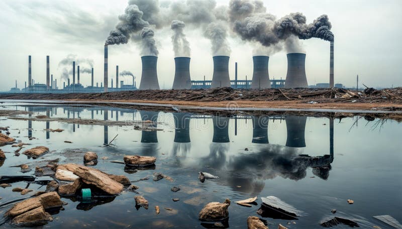 Industrial Smokestacks Emitting Pollution into Clear Blue Sky Stock ...