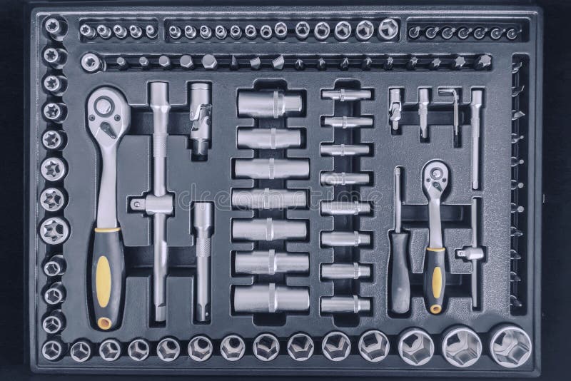Industrial Socket Set Inside Toolbox, Ratchet Socket Kit Stock Photo ...