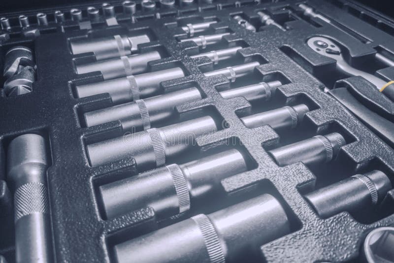 Industrial Socket Set Inside Toolbox, Ratchet Socket Kit Stock Photo ...