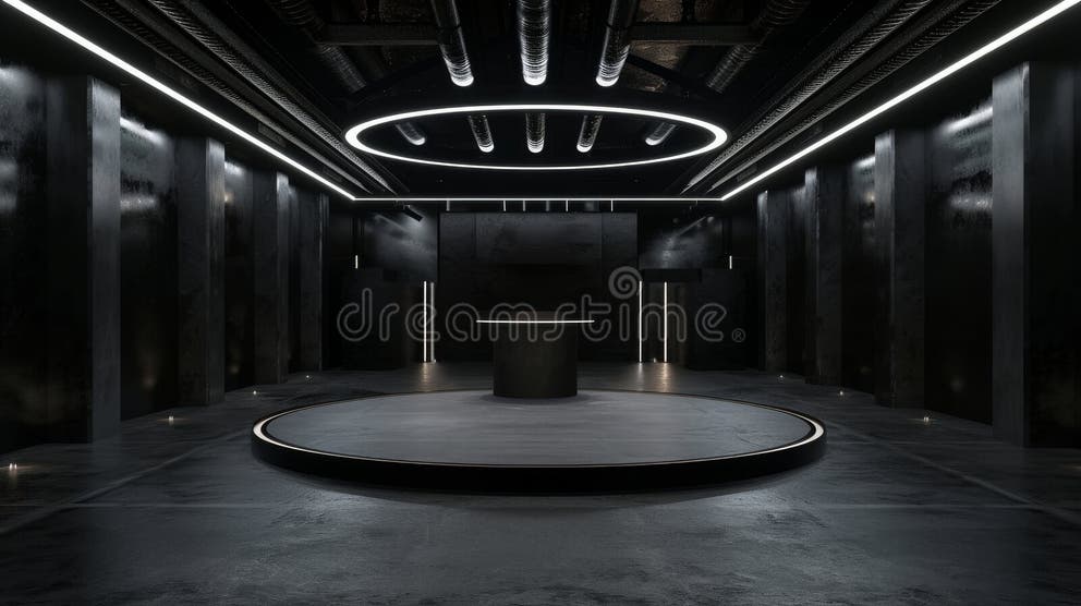 Industrial Stage with Overhead Circular Lighting Stock Image - Image of ...