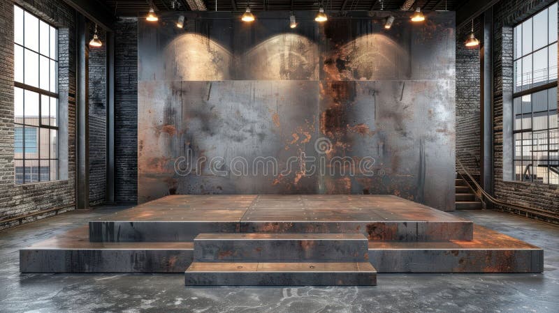 Industrial Stage with Soft Lighting in Abandoned Factory Stock ...