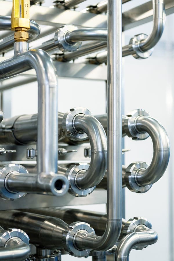 Industrial Stainless Steel Piping Connected by Special Nuts Stock Photo ...