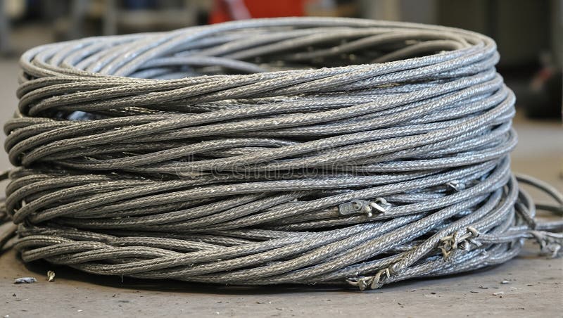 Industrial Steel Cables with Rugged Texture Coiled in Factory Setting ...