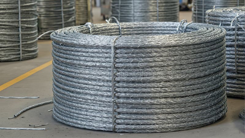 Industrial Steel Cables with Rugged Texture Coiled in Factory Setting ...