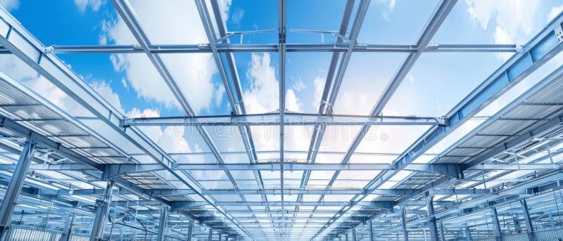 Industrial Steel Frame Roof Structure in Construction, Showcasing ...