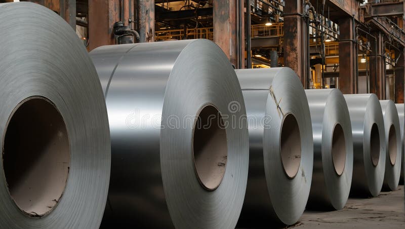 Industrial Steel Rolls in Factory Setting with Dust Particles in the ...