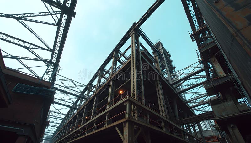Industrial Steel Structure Against a Pale Blue Sky Stock Illustration ...