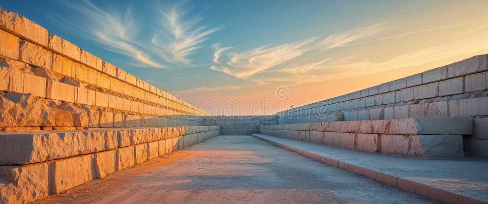 Industrial Stone Platform Quarry Sunset Backdrop Stock Image - Image of ...