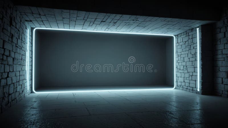 Industrial Stone Room with Neon Frame, Highlighting Edgy Modern Design ...