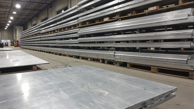 Industrial Storage Area with Stacked Galvanized Steel Sheets ...