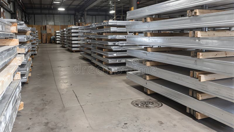 Industrial Storage Area with Stacked Galvanized Steel Sheets ...