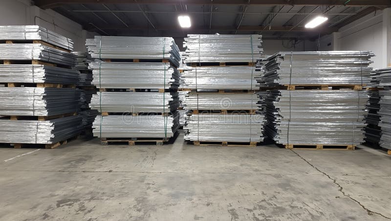 Industrial Storage Area with Stacked Galvanized Steel Sheets ...