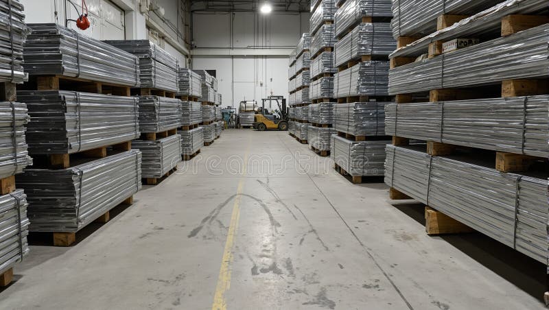 Industrial Storage Area with Stacked Galvanized Steel Sheets ...