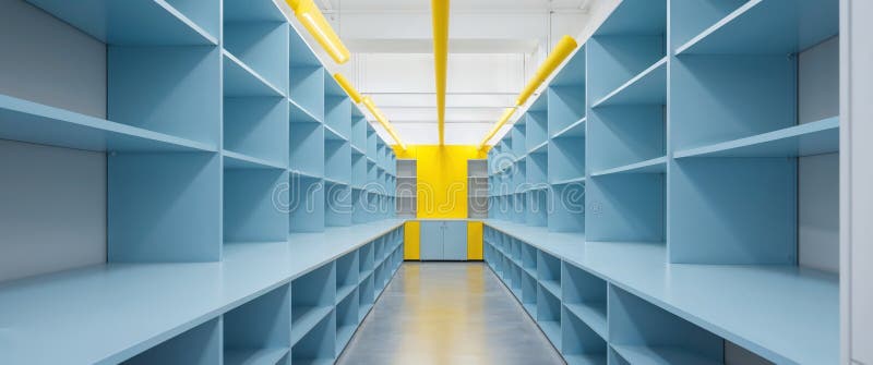 Industrial Storage System with Blue Shelves and Yellow Accents. Stock ...