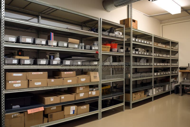 Industrial Storage Unit with Shelves and Racks for Tools and Parts ...