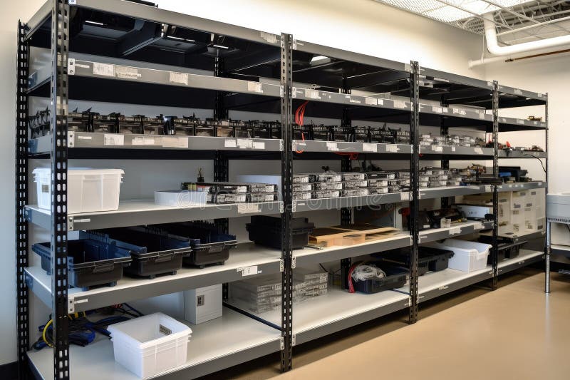 Industrial Storage Unit with Shelves and Racks for Tools and Parts ...