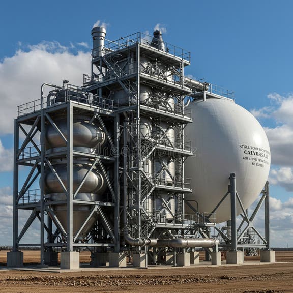 Industrial Structure Featuring a Large Spherical Tank and Metallic ...