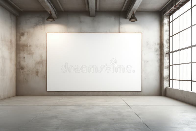 Industrial-Style Empty Room with White Canvas, Striped Concrete ...