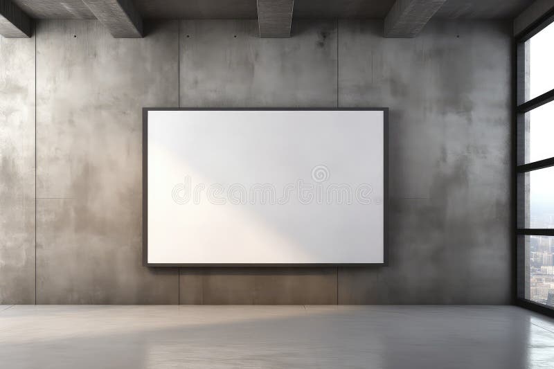 Industrial-Style Empty Room with White Canvas, Striped Concrete ...