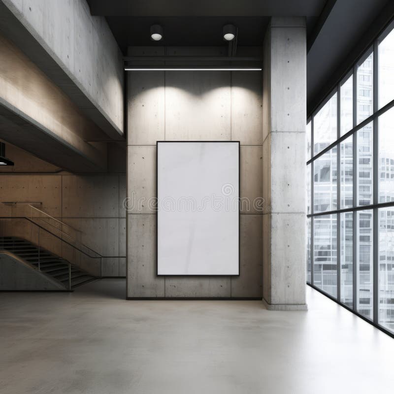 Industrial Style Lobby with Blank Poster Stock Illustration ...