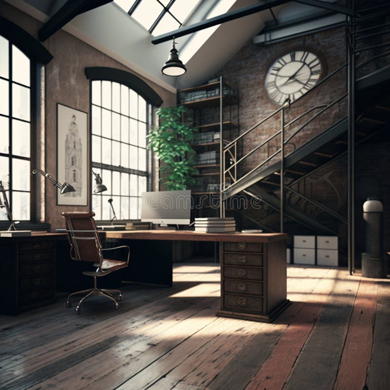 Industrial-Style Loft with Modern Office Interior. Generative AI Stock ...