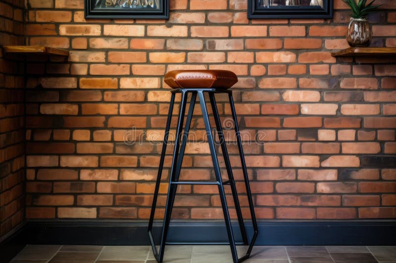 An Industrial-style Metal Bar Stool Against a Brick Wall Stock Image ...